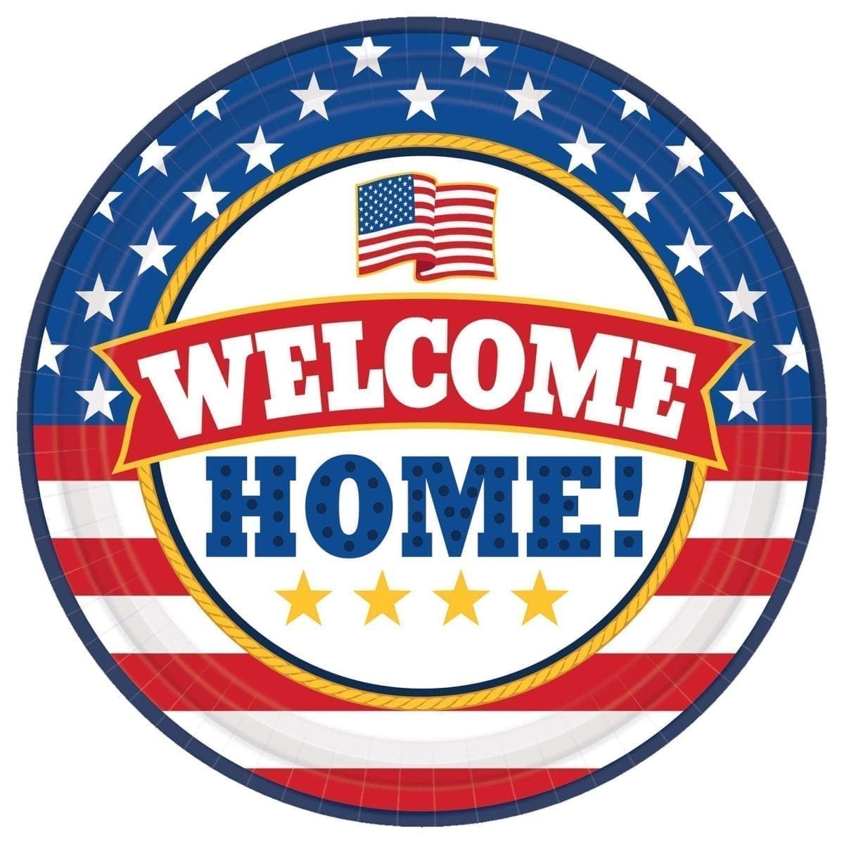 Welcome Home Patriotic Paper Round Plates - The Party Place
