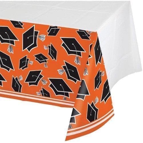 School Spirit Orange Plastic Tablecloth - The Party Place