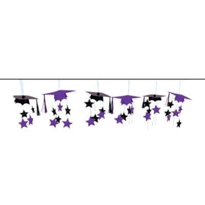 Purple 3D Grad Cap Graduation Garland Decorations - The Party Place